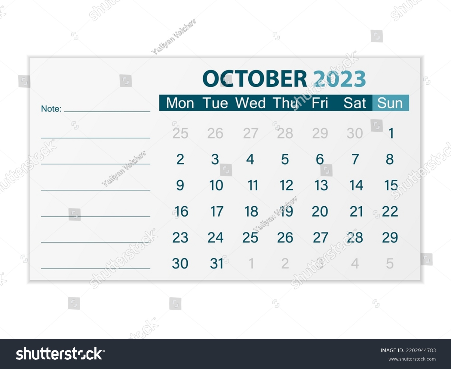 Calendar October 2023 On White Background Stock Vector (Royalty Free ...