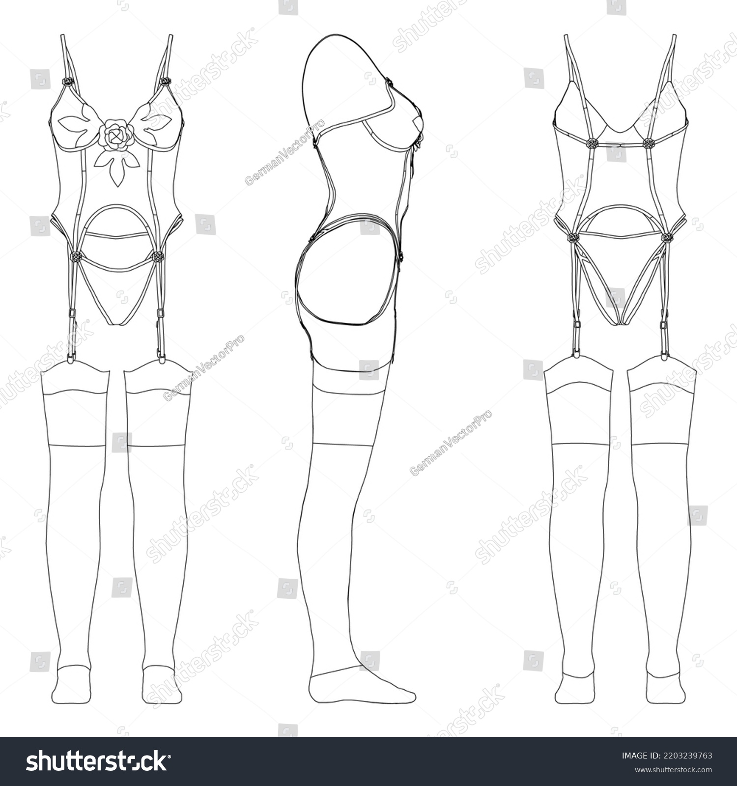 Set Contours Sexy Lingerie Black Lines Stock Vector Royalty Free