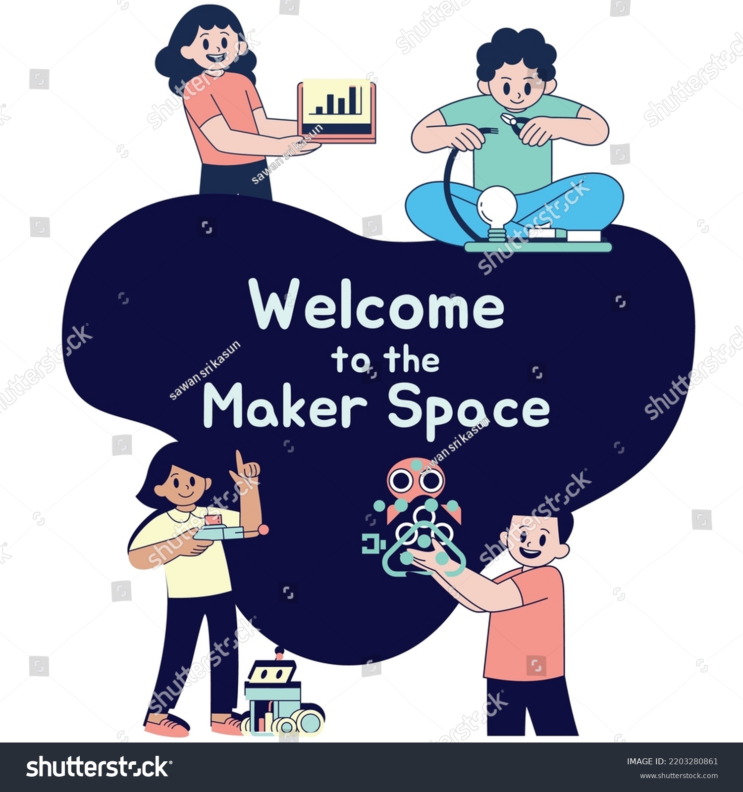 Editable Illustrated Maker Space Classroom Template Stock Vector Royalty Free 2203280861