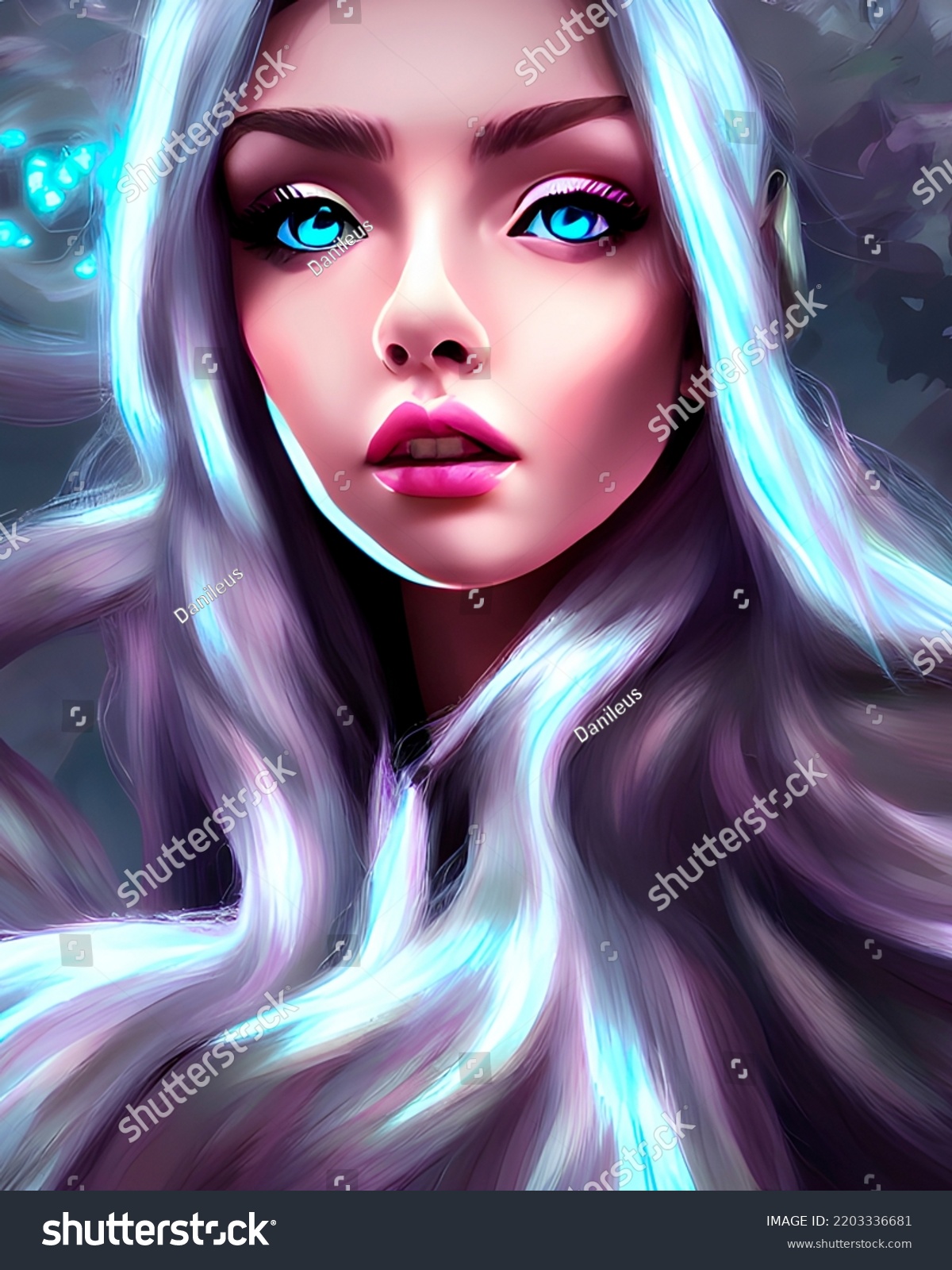 Beautiful Girl Long Blonde Hair Portrait Stock Illustration 2203336681