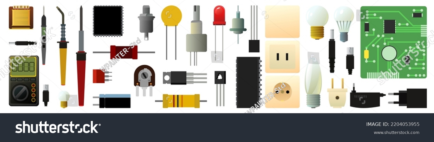 Set Radio Components Element Radio Circuit Stock Vector Royalty Free 2204053955 Shutterstock