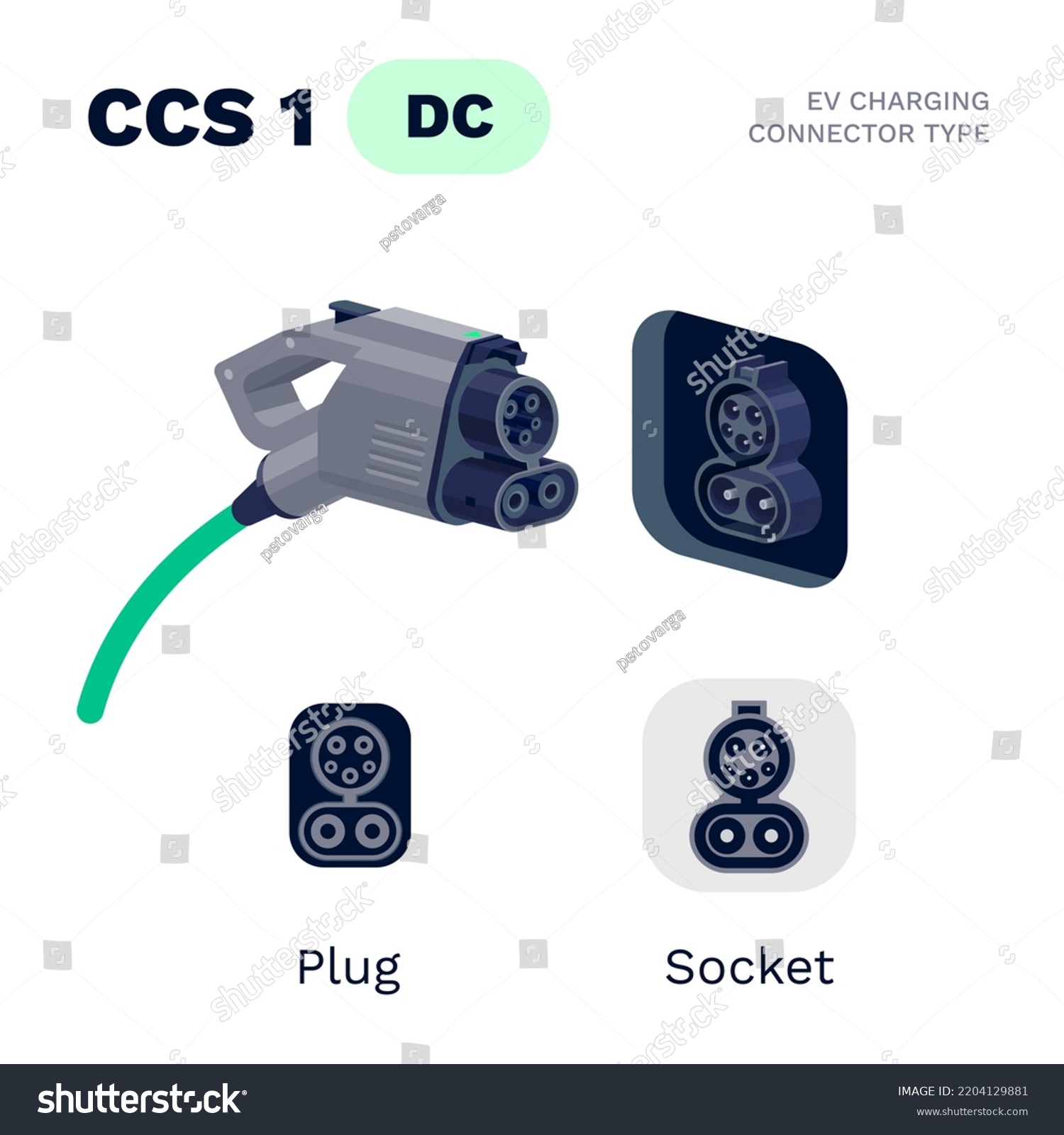 Ccs Combo 1 Standard Charging Connector Stock Vector Royalty Free 2204129881 Shutterstock