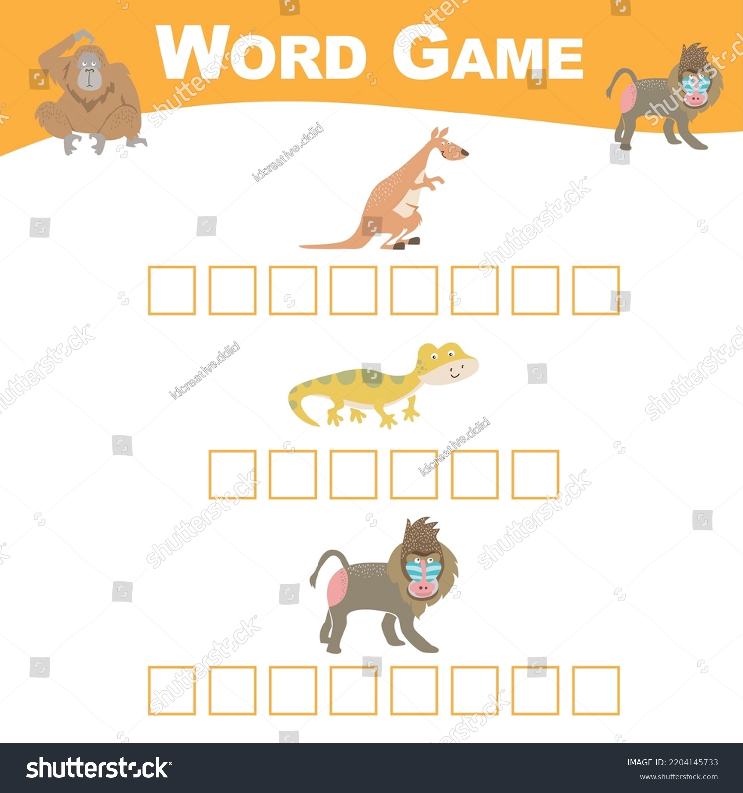Word Game Sheet Complete Words Animals Stock Vector (Royalty Free ... Word Game Sheet Complete Words Animals Stock Vector (Royalty Free ...