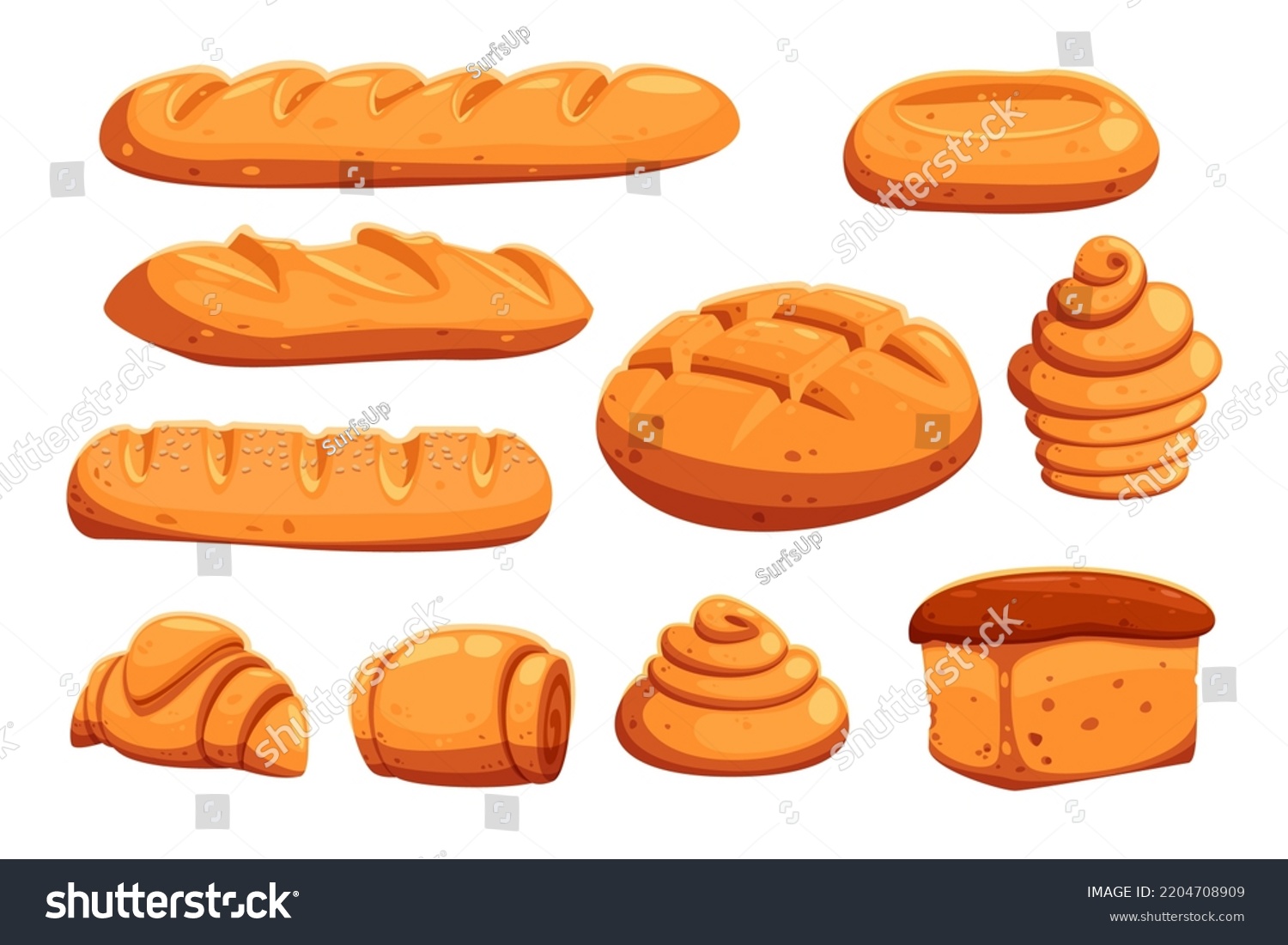 Different Types Bread Cartoon Illustration Set Stock Vector Royalty Free 2204708909 Shutterstock