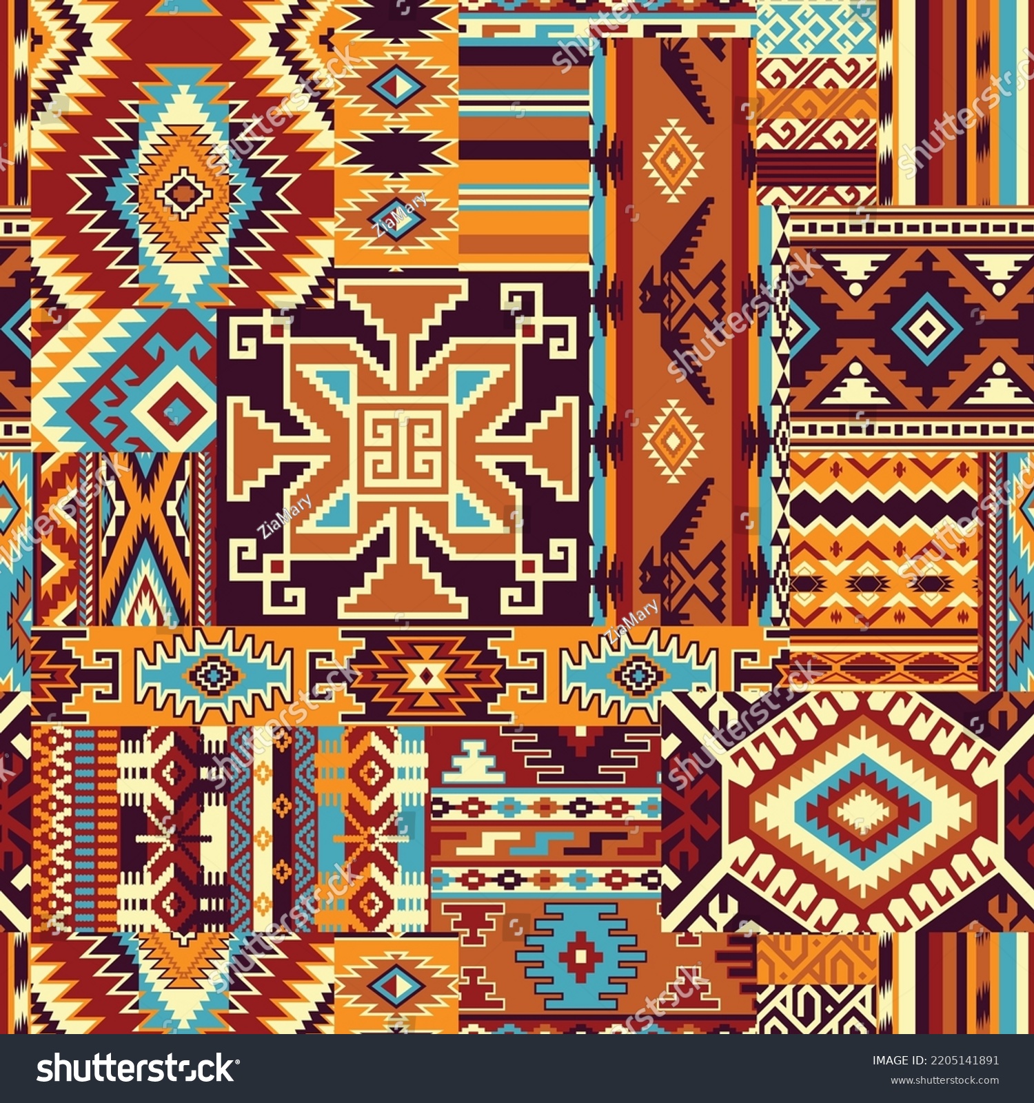 Native American Traditional Fabric Patchwork Wallpaper Stock Vector