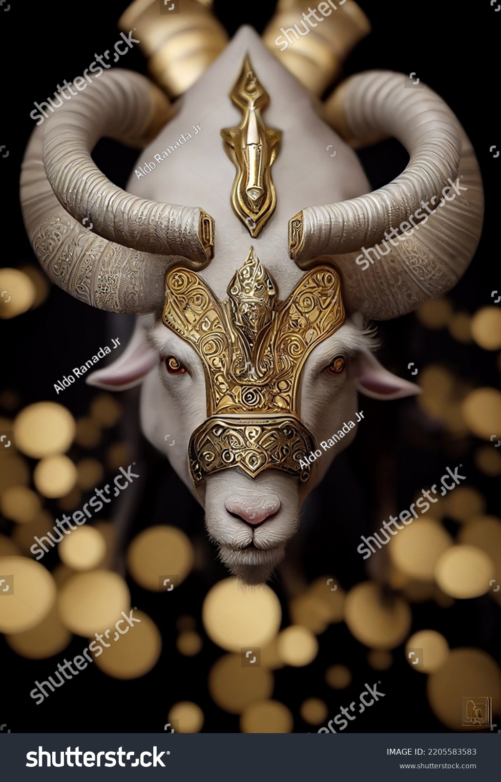 Albino Ram Horn Wearing Gold Silver Stock Illustration 2205583583 Shutterstock