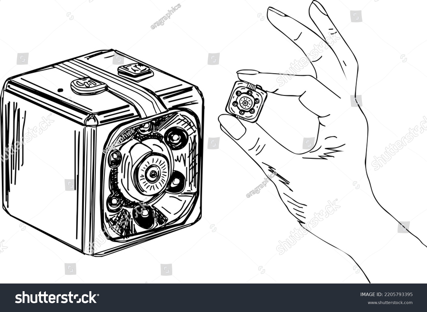 Hand Holding Hidden Spy Camera Sketch Stock Vector Royalty Free 2205793395 Shutterstock