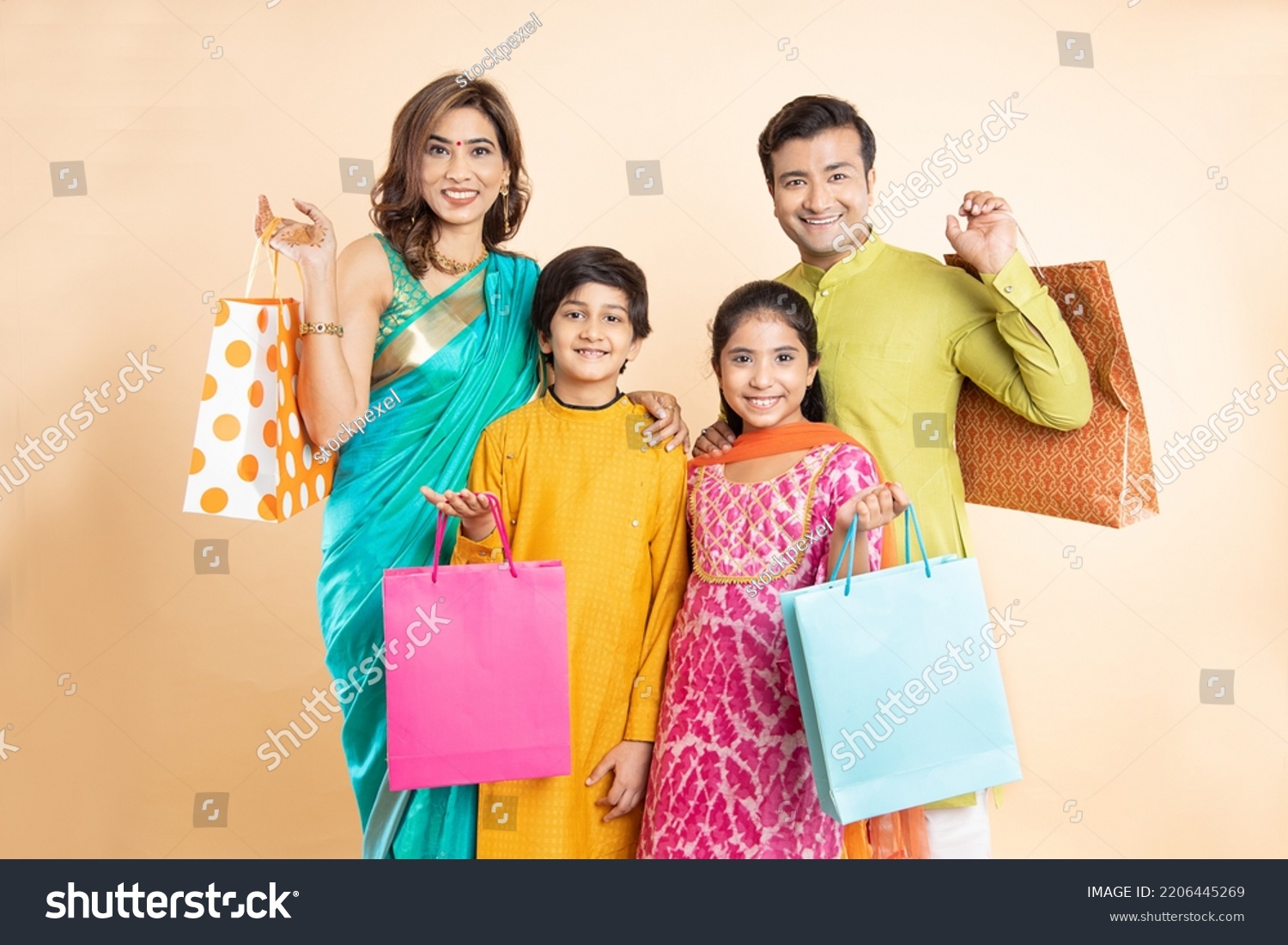 Portrait Happy Indian Family Wearing Traditional Stock Photo 2206445269 ... Portrait Happy Indian Family Wearing Traditional Stock Photo 2206445269 ...