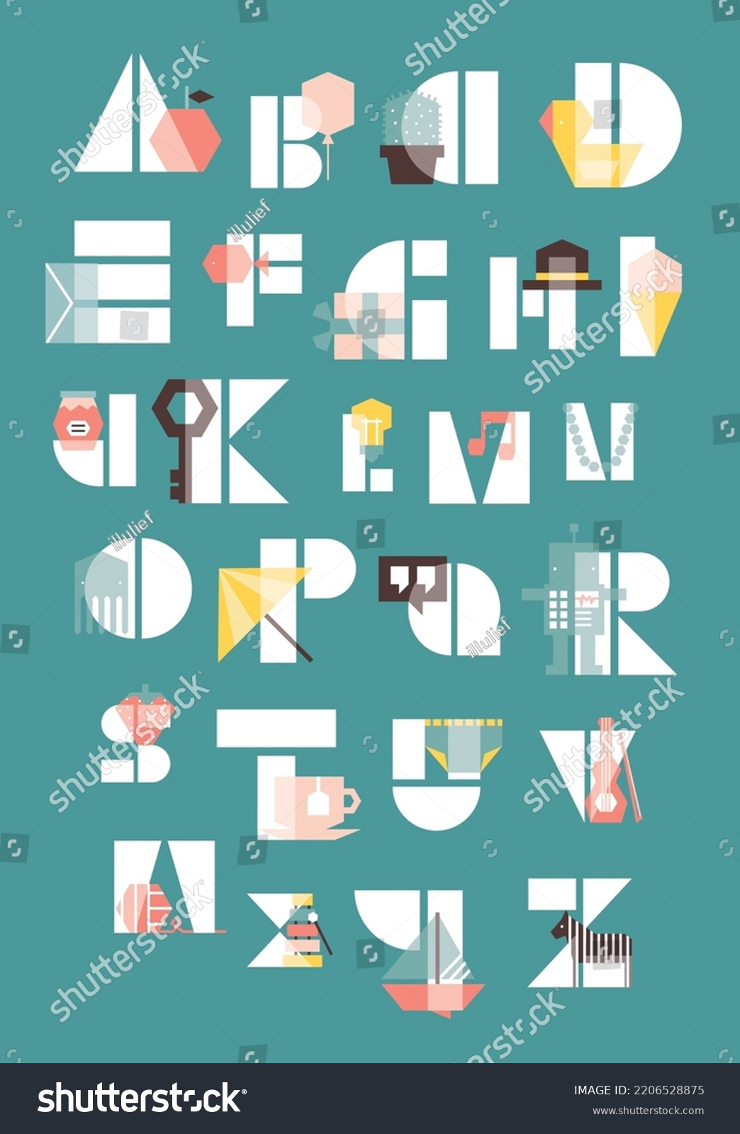Cute Retro Alphabet Alphabet Vector Illustration Stock Vector Royalty Free 2206528875