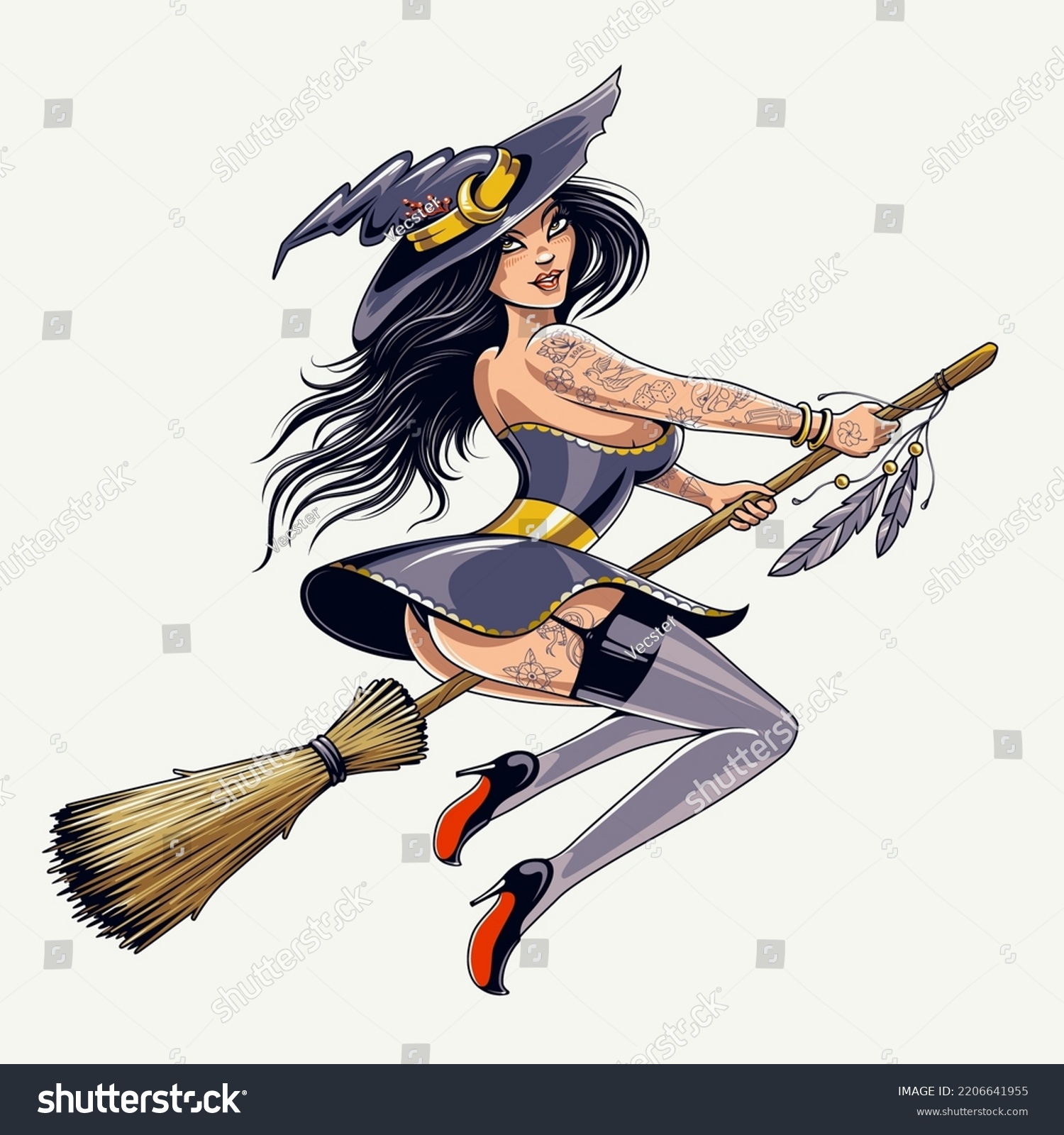 Sexy Witch Tattoos Flying Away On Stock Vector Royalty Free