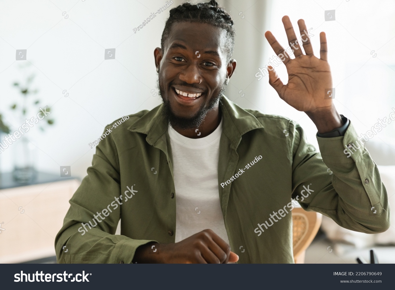 Greeting Concept Friendly Black Man Waving Stock Photo 2206790649 ... Greeting Concept Friendly Black Man Waving Stock Photo 2206790649 ...