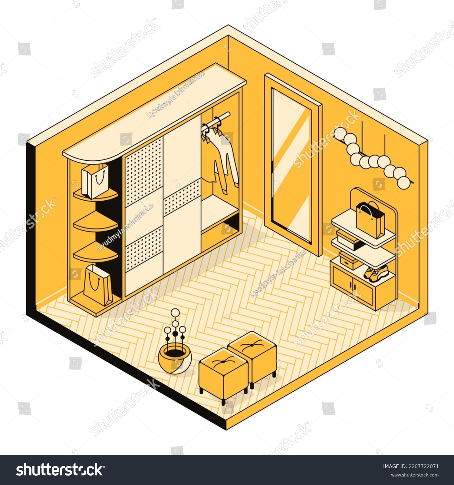 Vector Isometric Illustration Modern 3d Wardrobe Stock Vector Royalty