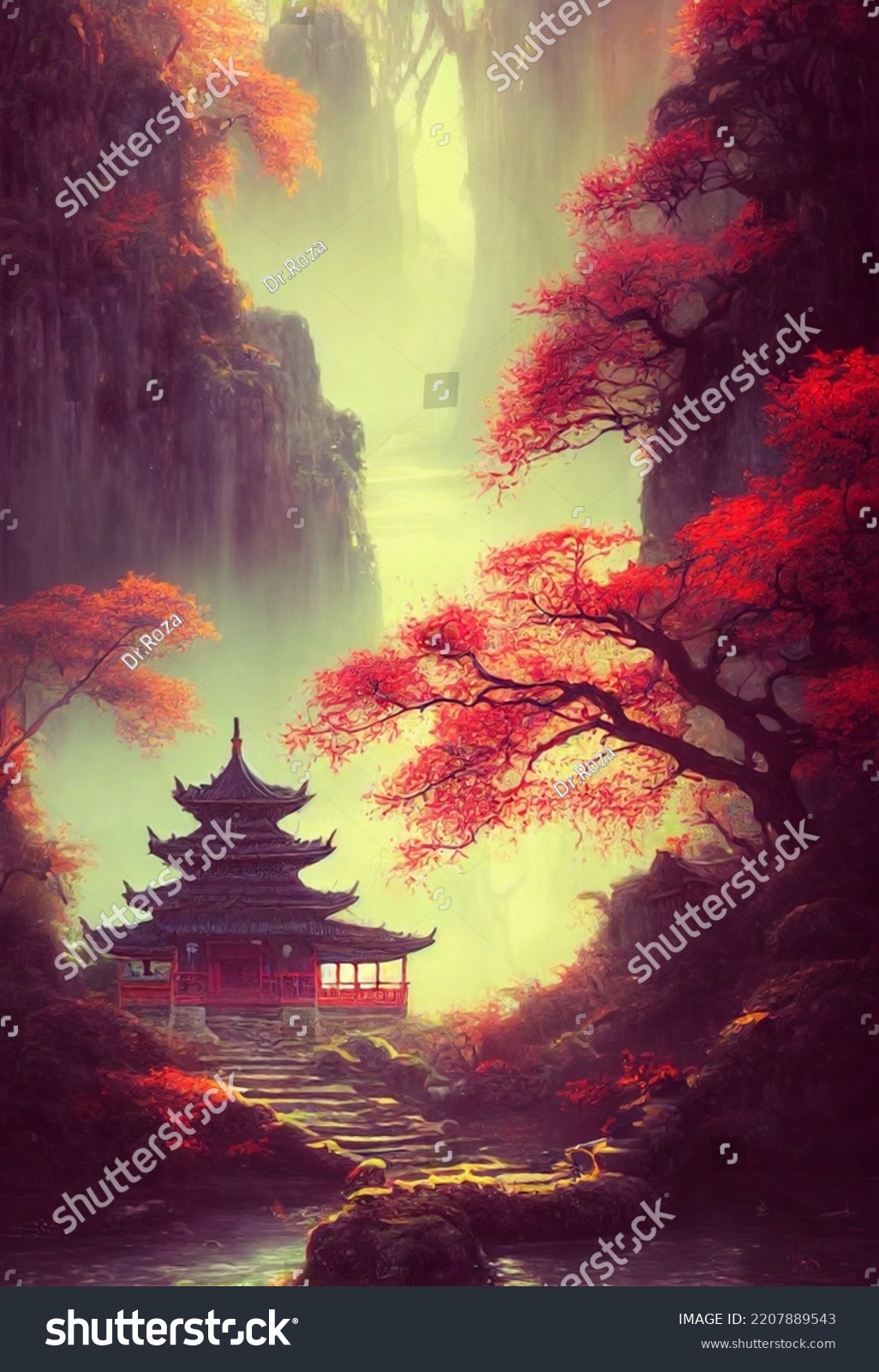 Fantasy Village Ancient Chinese Architecture Steps Stock Illustration 2207889543 Shutterstock