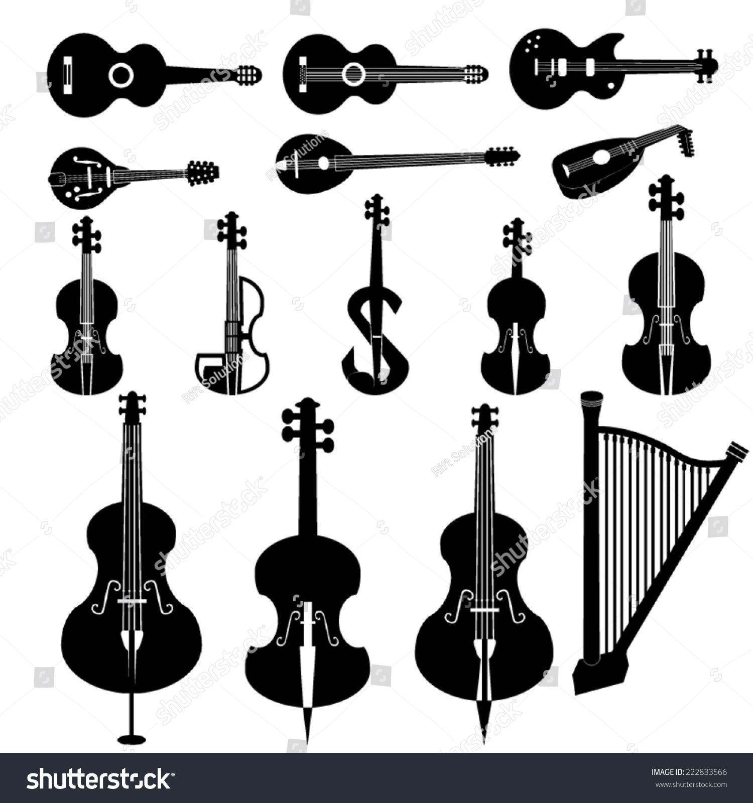 Different String Instruments Stock Vector (Royalty Free) 222833566 ...