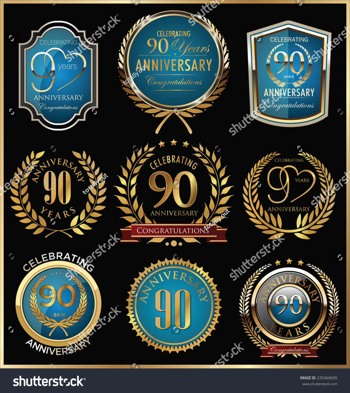 Anniversary Gold Blue Labels Collection 90 Stock Vector (Royalty Free ... Anniversary Gold Blue Labels Collection 90 Stock Vector (Royalty Free ...