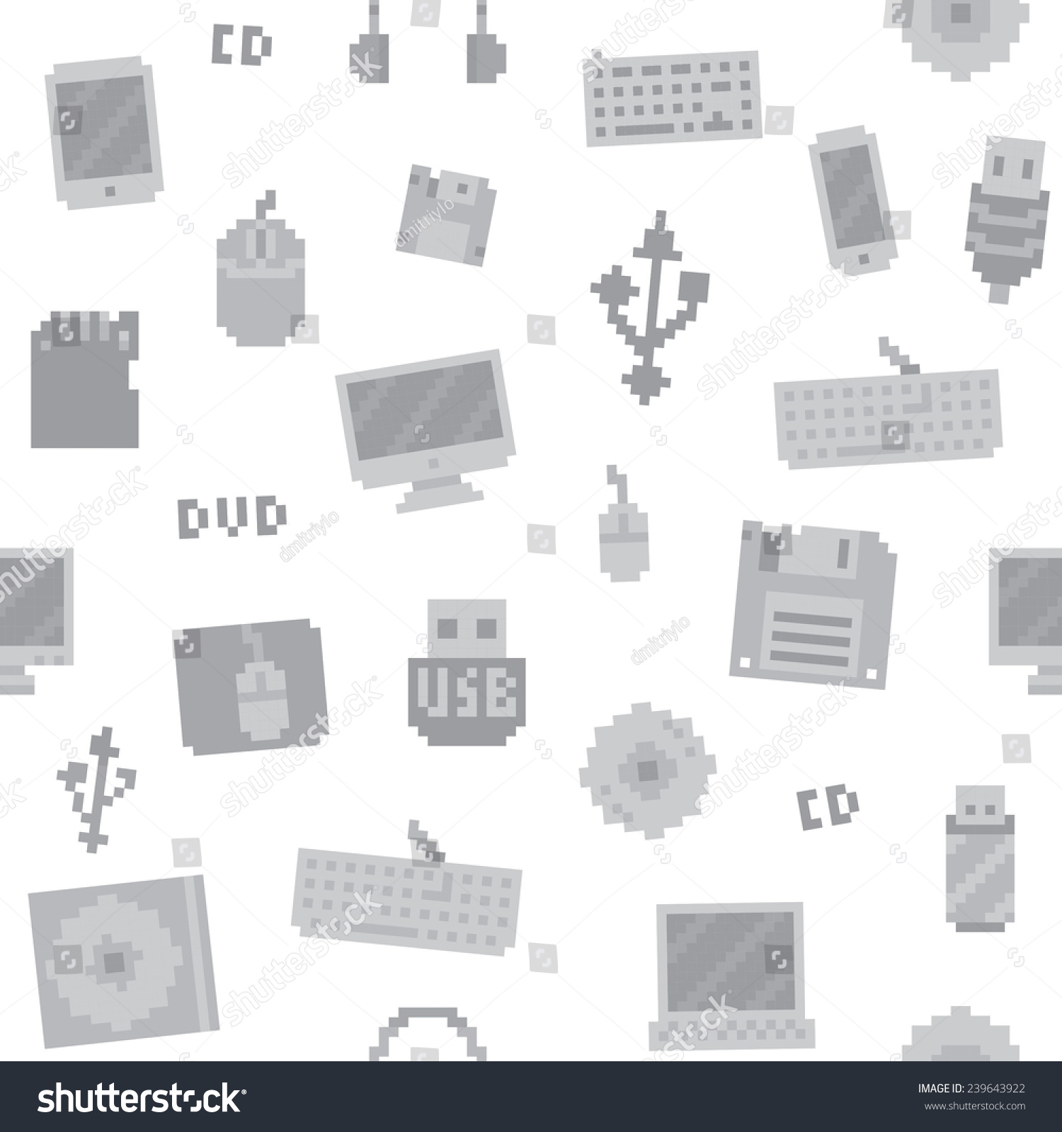 Pixel Art Computer Objects Seamless Vector 스톡 벡터(로열티 프리) 239643922 ...