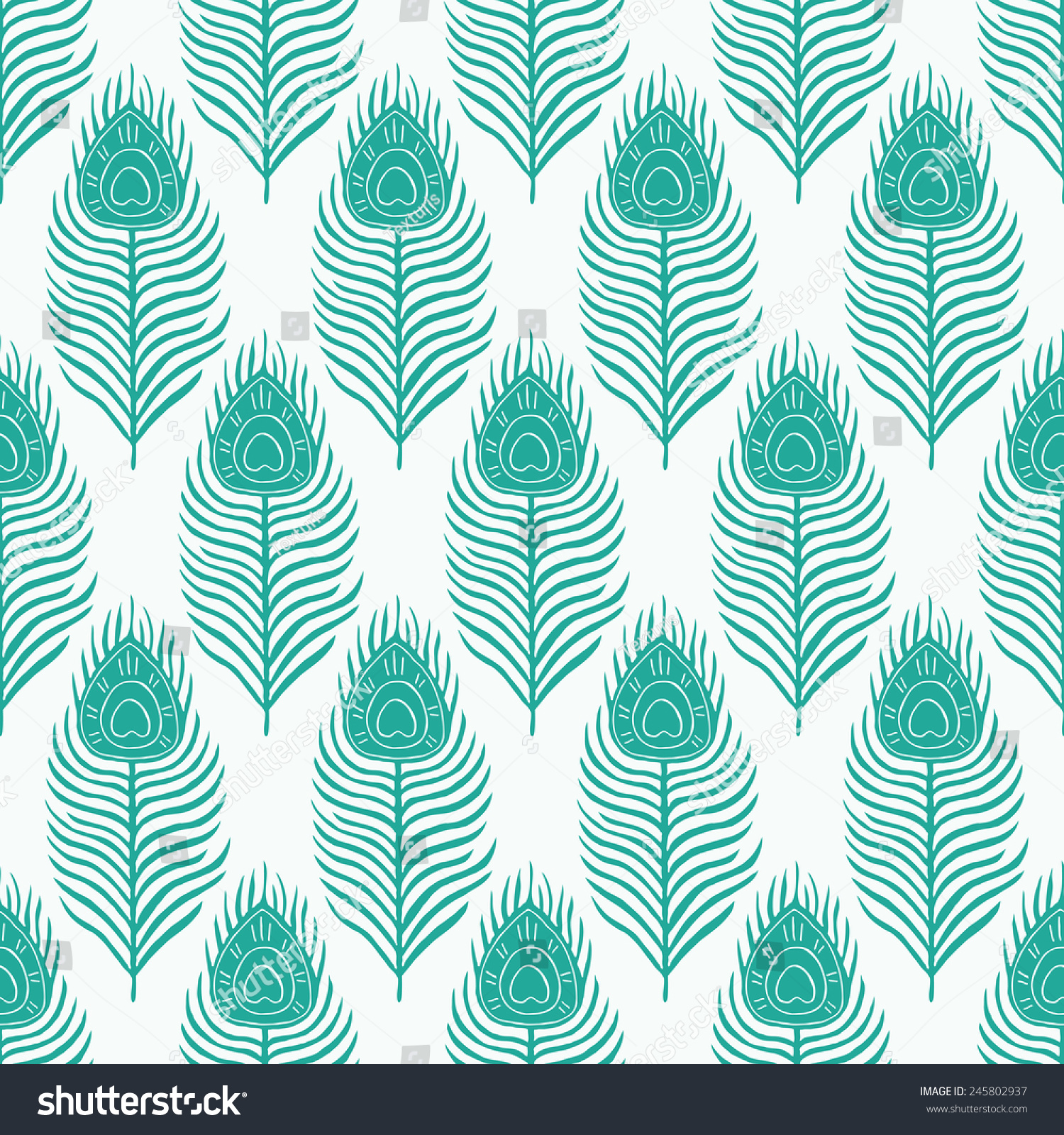 Peacock Feather Seamless Pattern Vector Illustration Stock Vector
