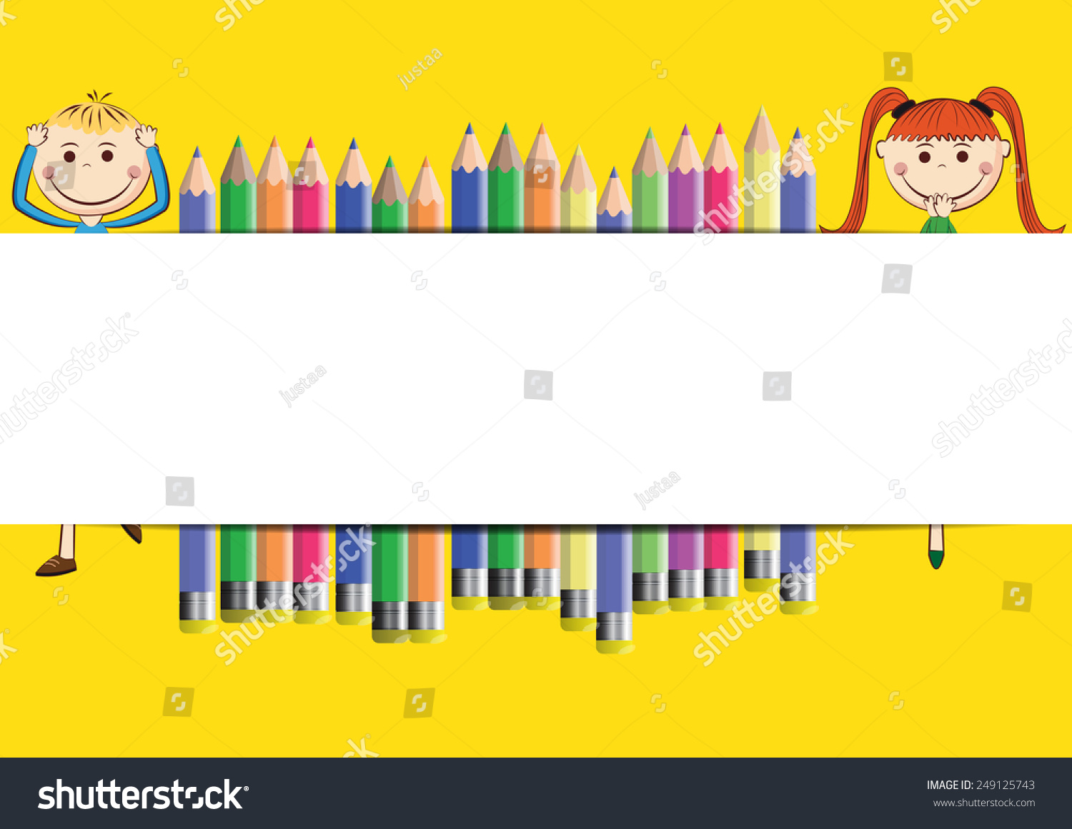 Happy Cute Cartoon Kids White Banner: เวกเตอร์สต็อก (ปลอดค่าลิขสิทธิ์ ...