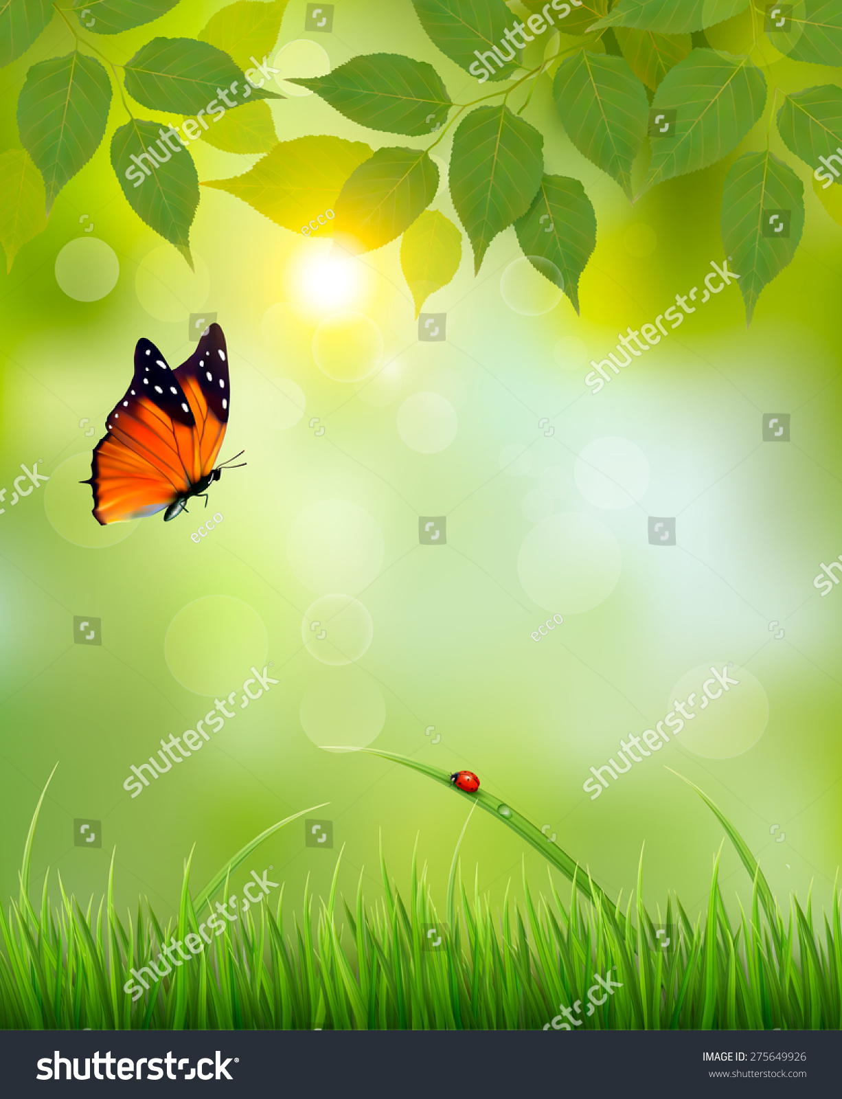 Nature Summer Background Leaves Grass Vector Stock Vector Royalty Free