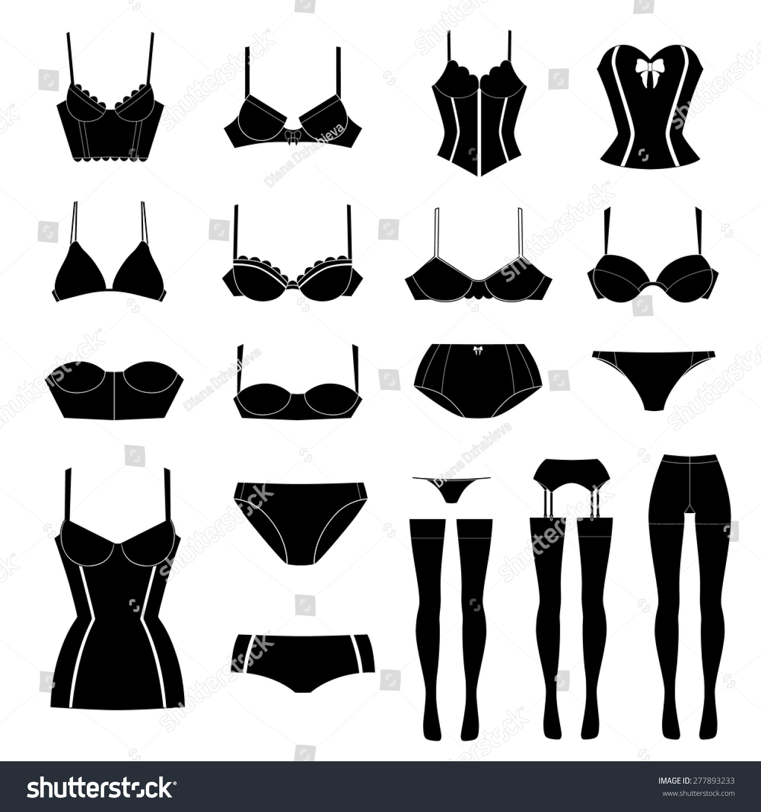 Vector Set Silhouettes Woman Underwear Styles เวกเตอร์สต็อก ปลอดค่า