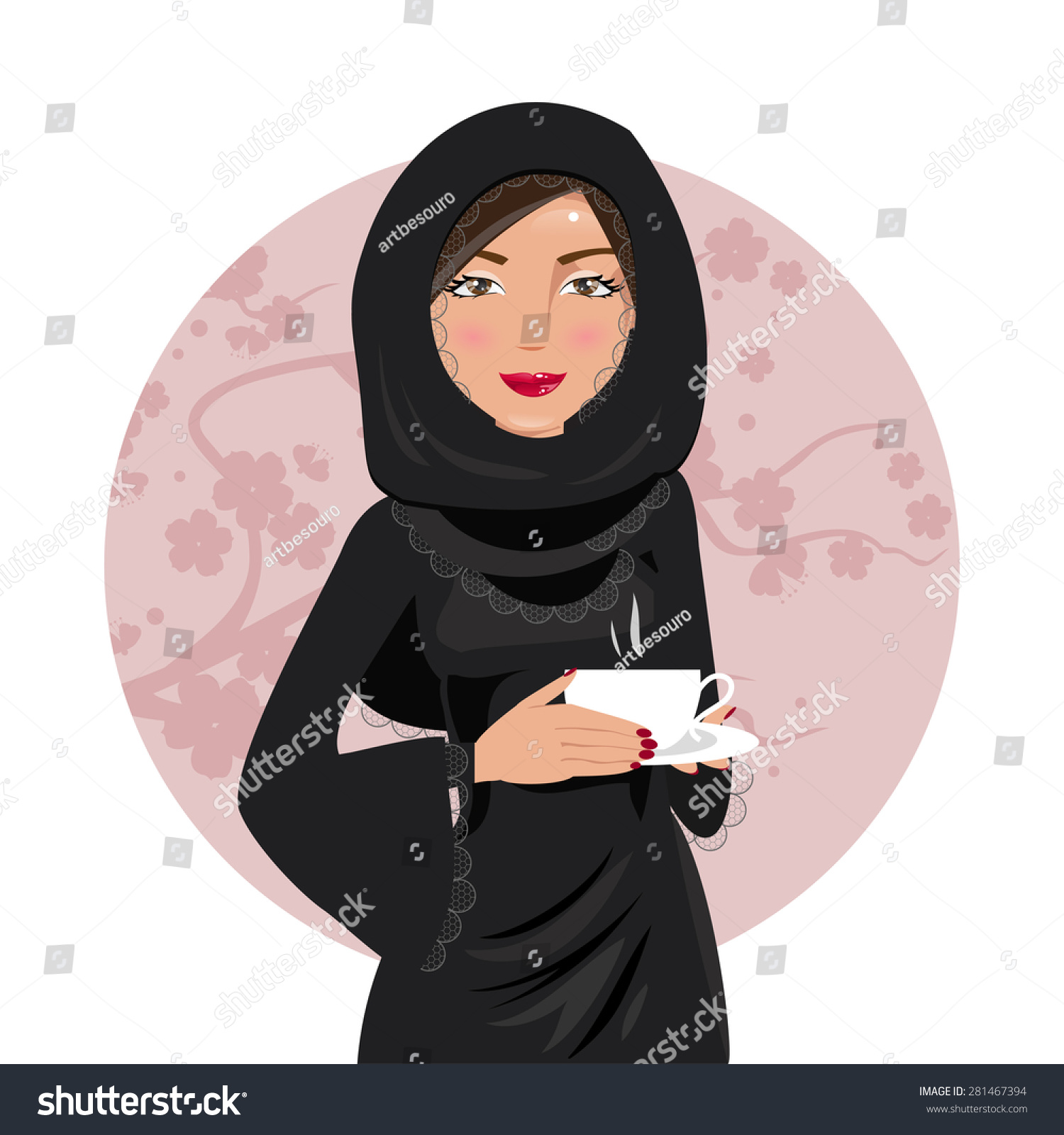 Muslim Woman National Costume Holding Coffee Stock Vector (Royalty Free ... Muslim Woman National Costume Holding Coffee Stock Vector (Royalty Free ...