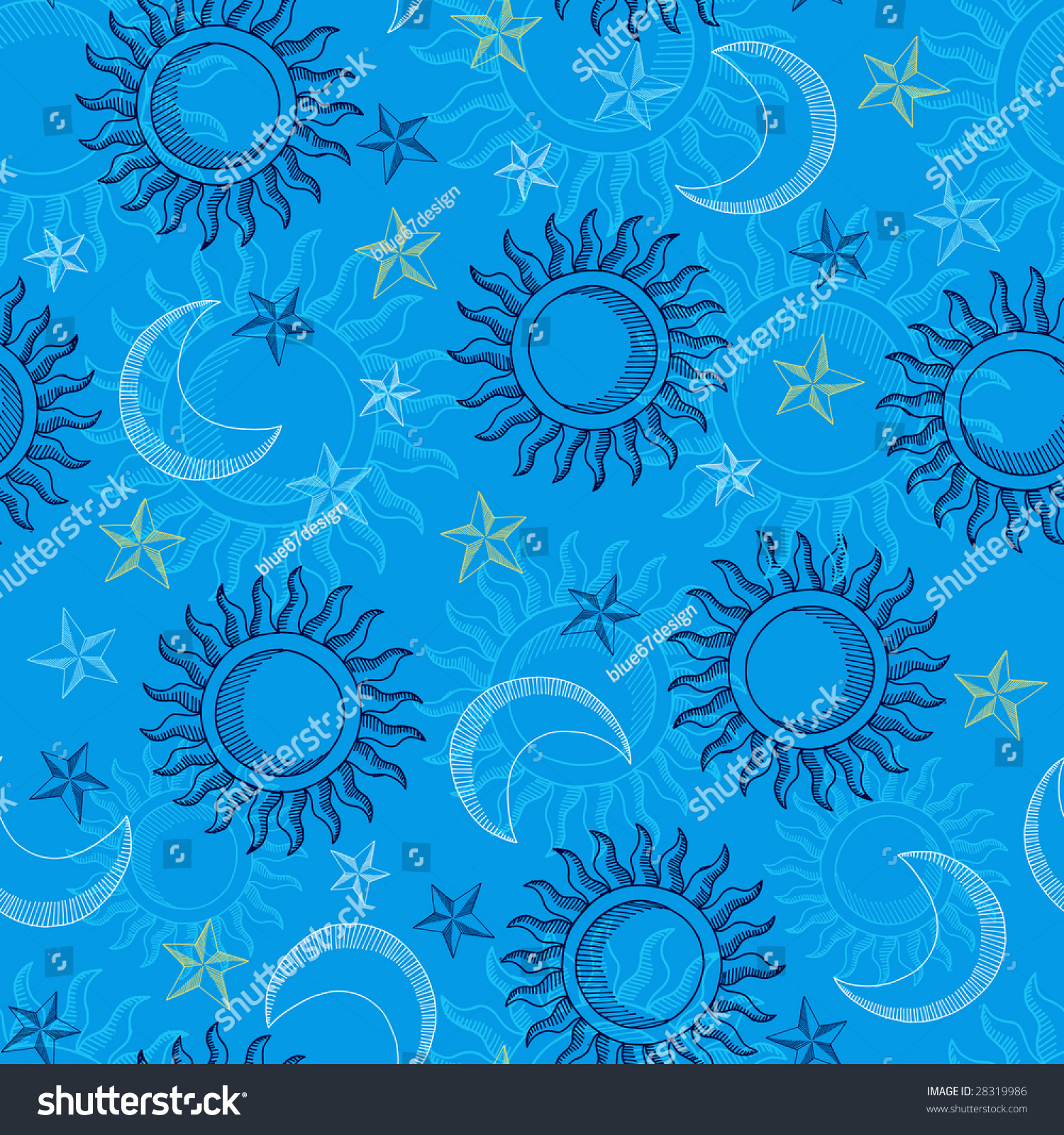 Celestial Seamless Repeat Pattern Vector Illustration Stock Vector ...