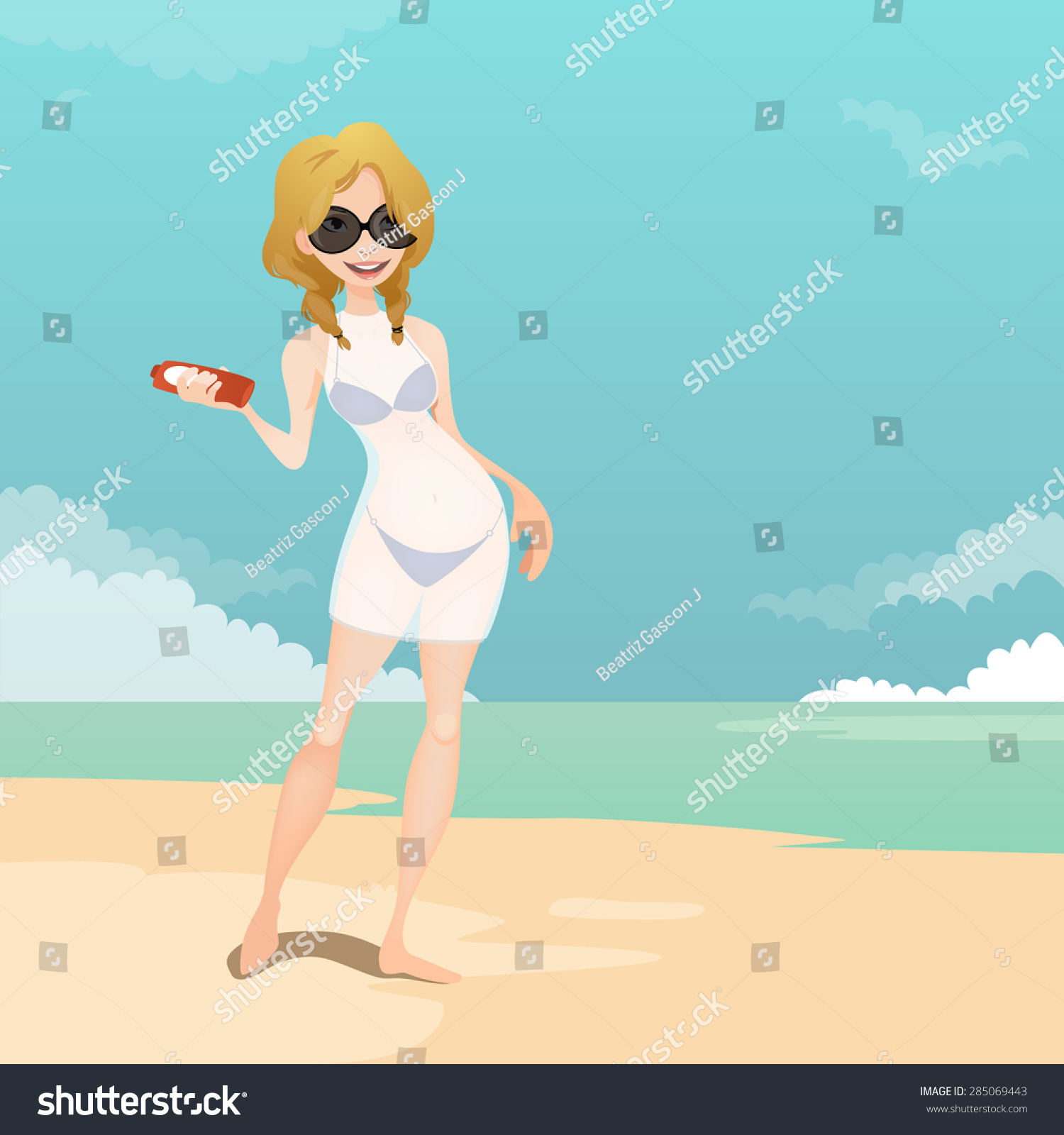 Girl Beach Sun Cream Stock Vector Royalty Free 285069443 Shutterstock