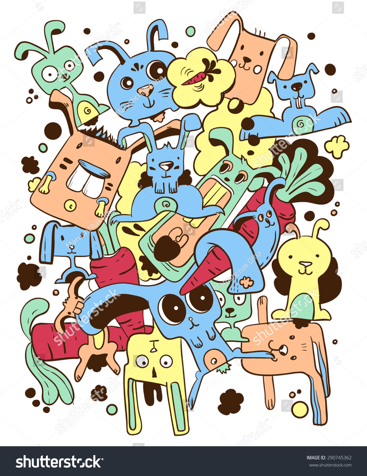 Colorful Cartoon Bunny Illustration Cute Doodle Stock Vector (royalty
