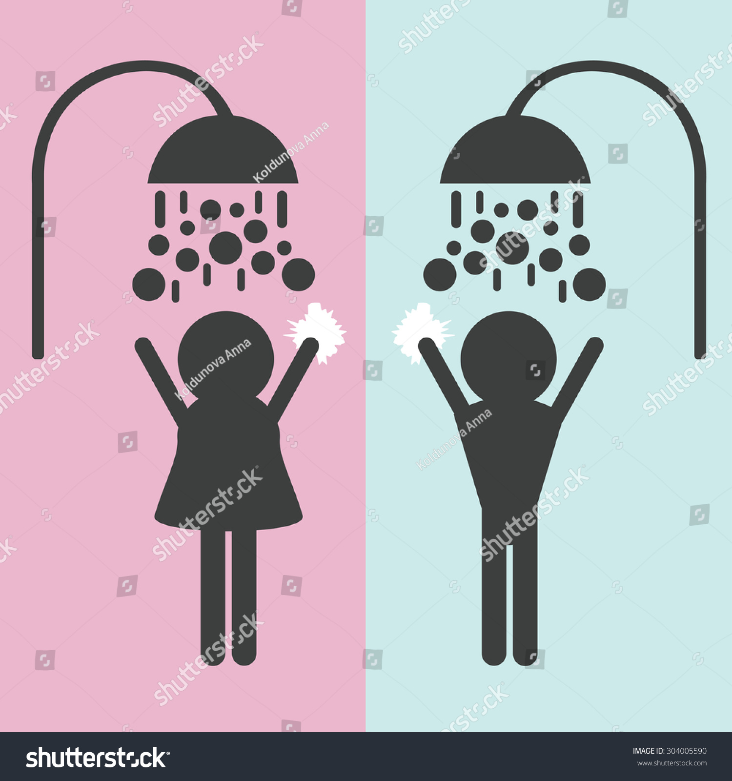 Silhouettes People Taking Shower Stock Vector Royalty Free 304005590