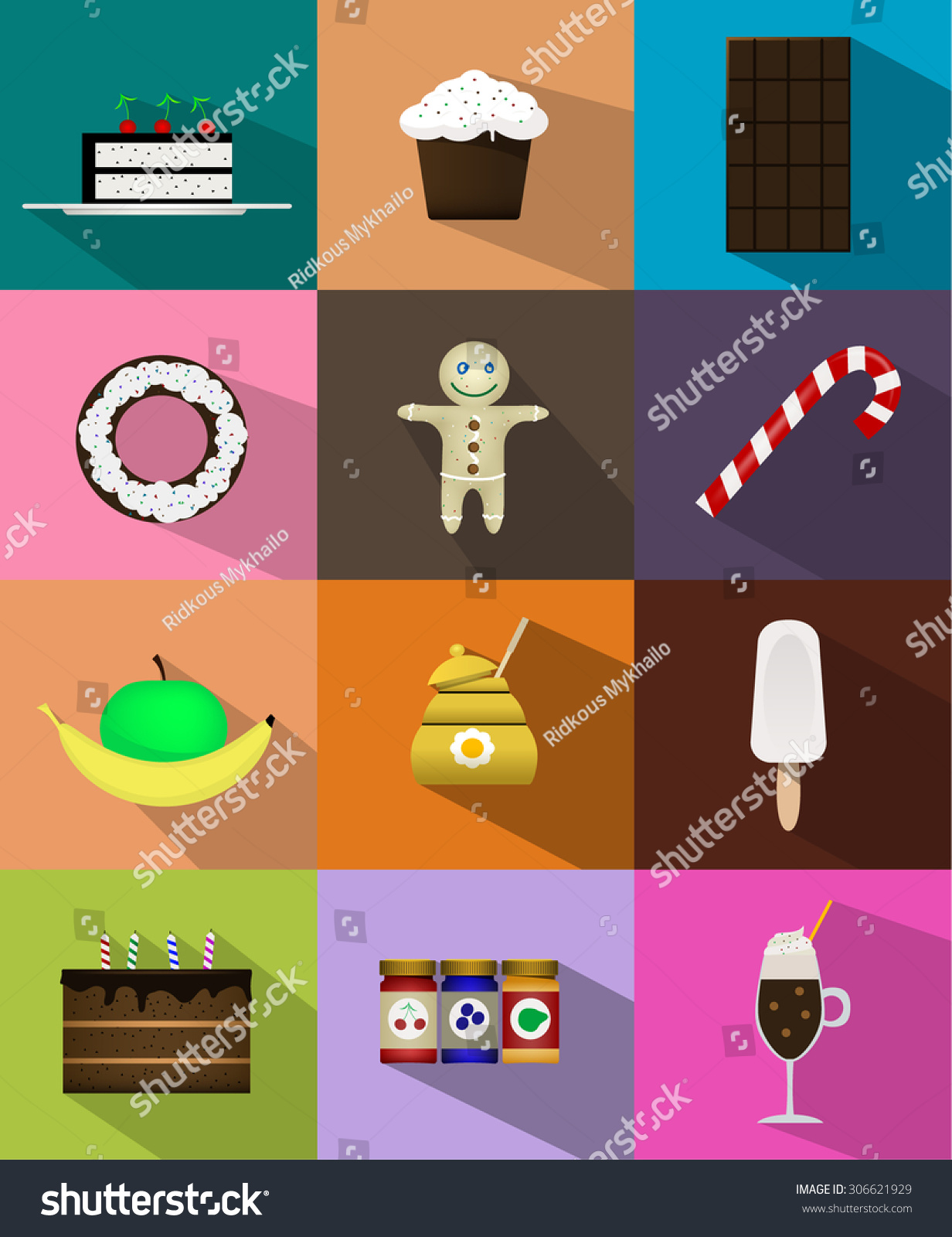 Set Sweet Food Icons Flat Style Stock Vector Royalty Free 306621929