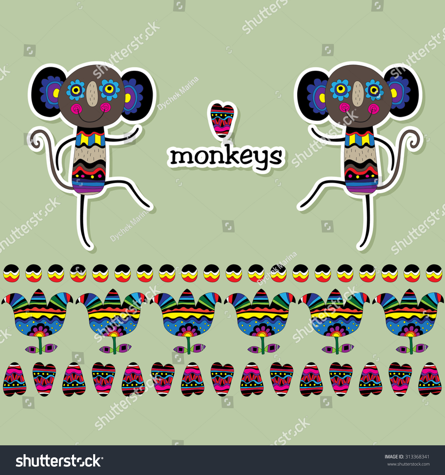 Two Patterned Monkeys Stock Vector (Royalty Free) 313368341 | Shutterstock