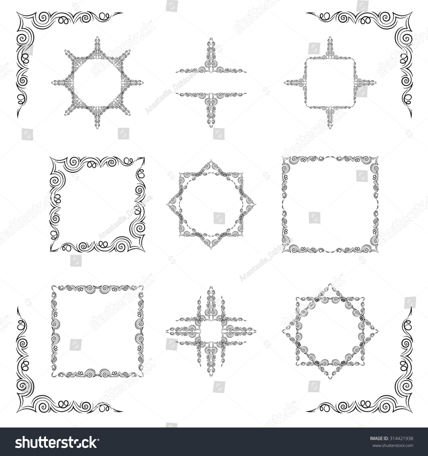 Decorative Elements Scrollwork Line Art Frames Stock Vector (Royalty ...