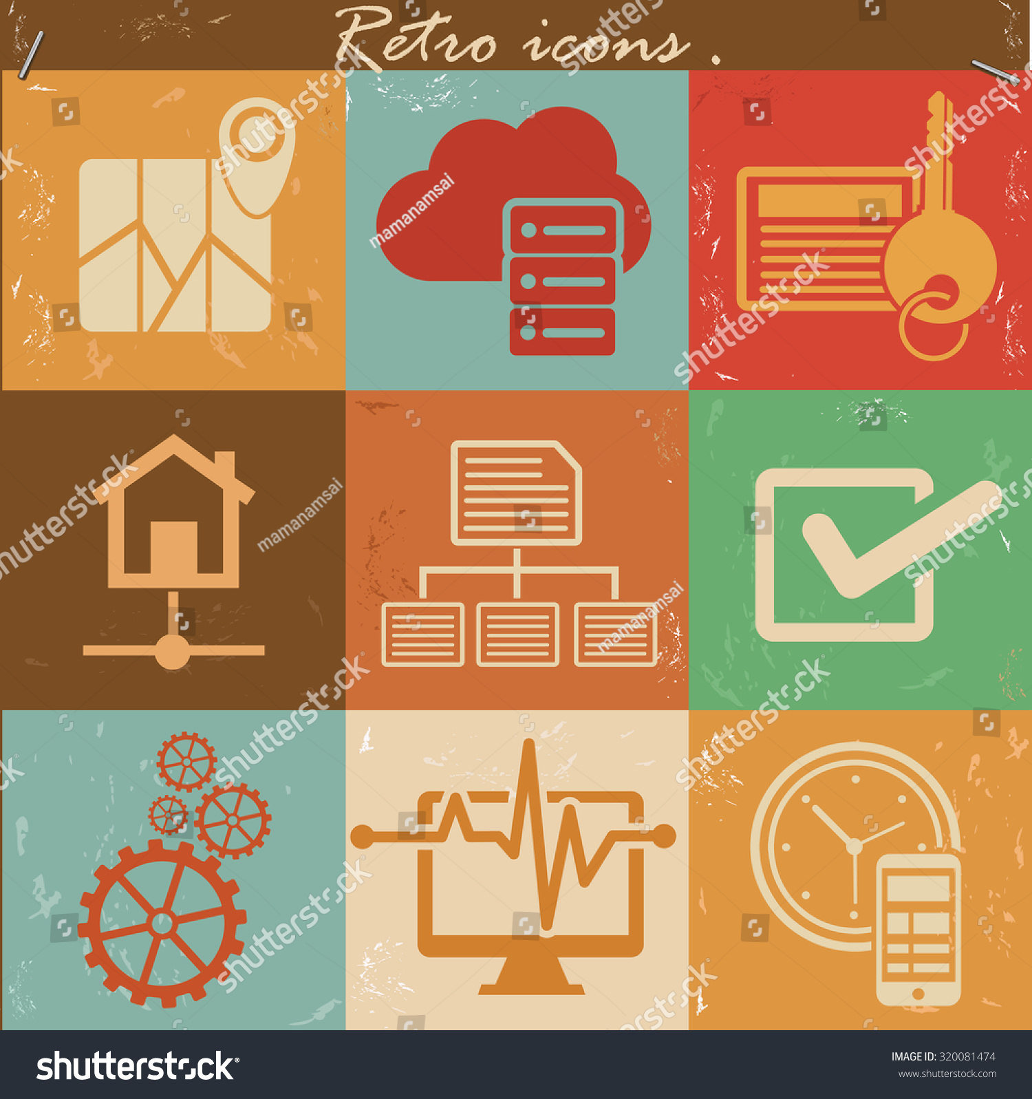 Seo Web Development Icons Designretro Conceptvector Stock Vector Royalty Free 320081474