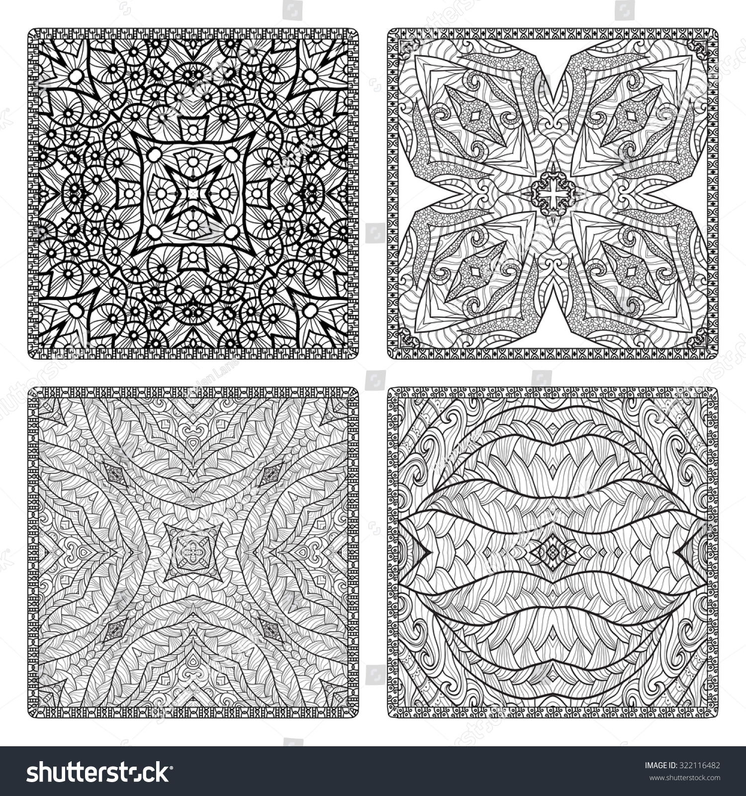 Set 4 Coloring Book Square Page Stock Vector (Royalty Free) 322116482 ...