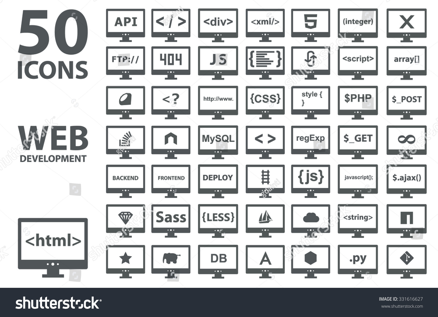 Vector Collection Web Development Icons Html Stock Vector Royalty Free 331616627 Shutterstock