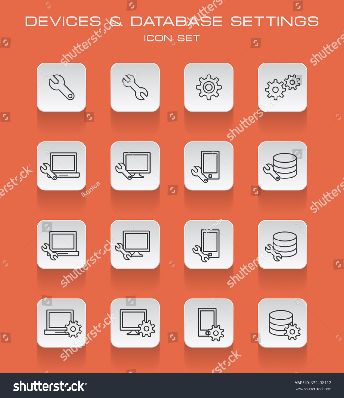 Devices Database Settings Flat White Rectangular Stock Vector (Royalty ...