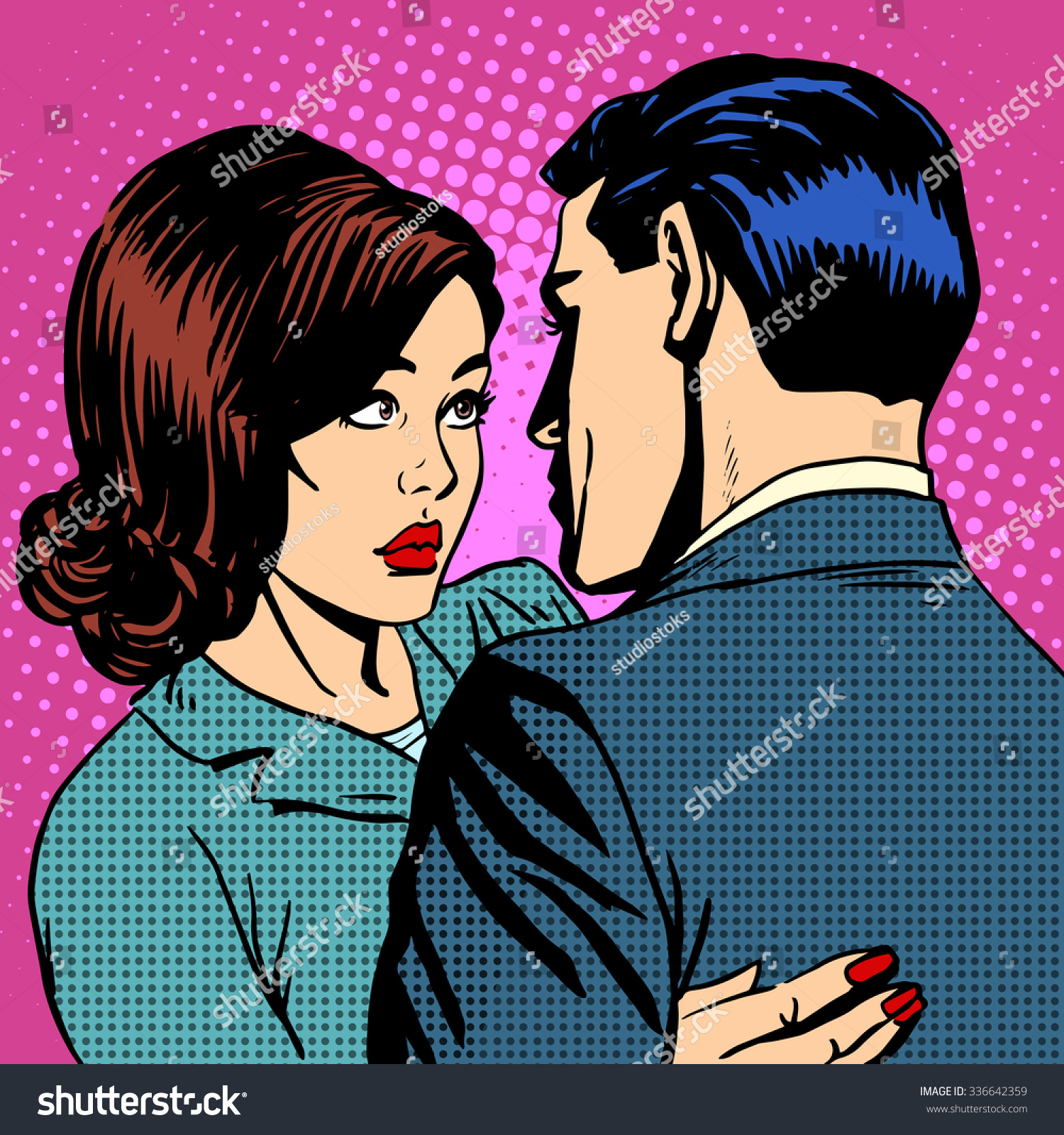 Couple Love Hugging Pop Art Retro Stock Illustration 336642359