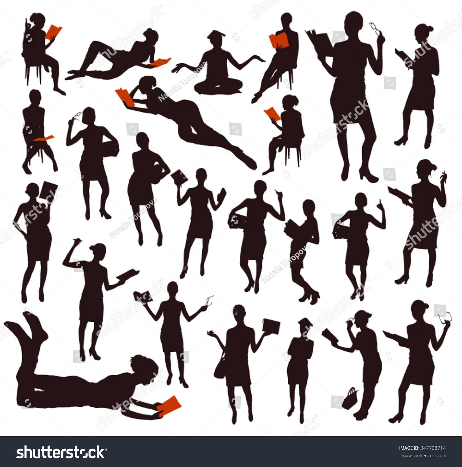Big Set Women Reading Books Silhouettes Stock Vector Royalty Free