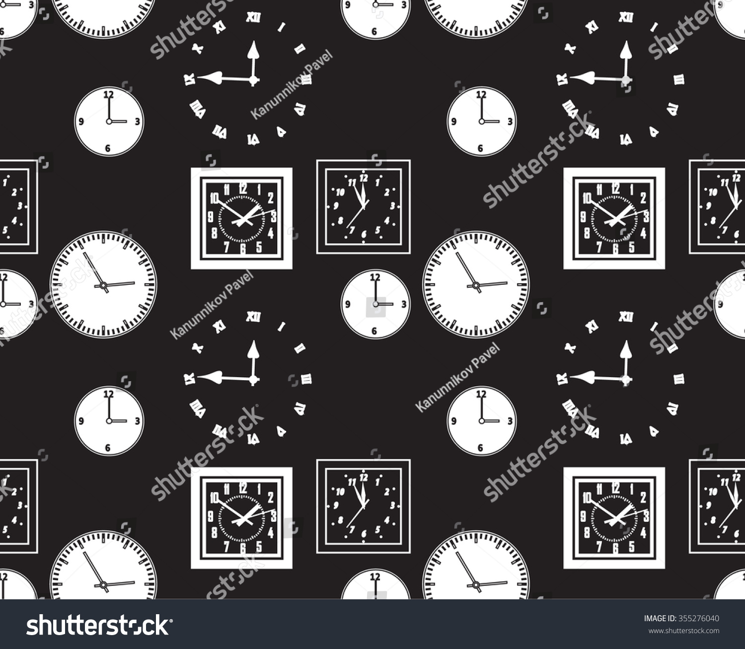 Vector Seamless Pattern Clock Loop Black Stock Vector (Royalty Free ...