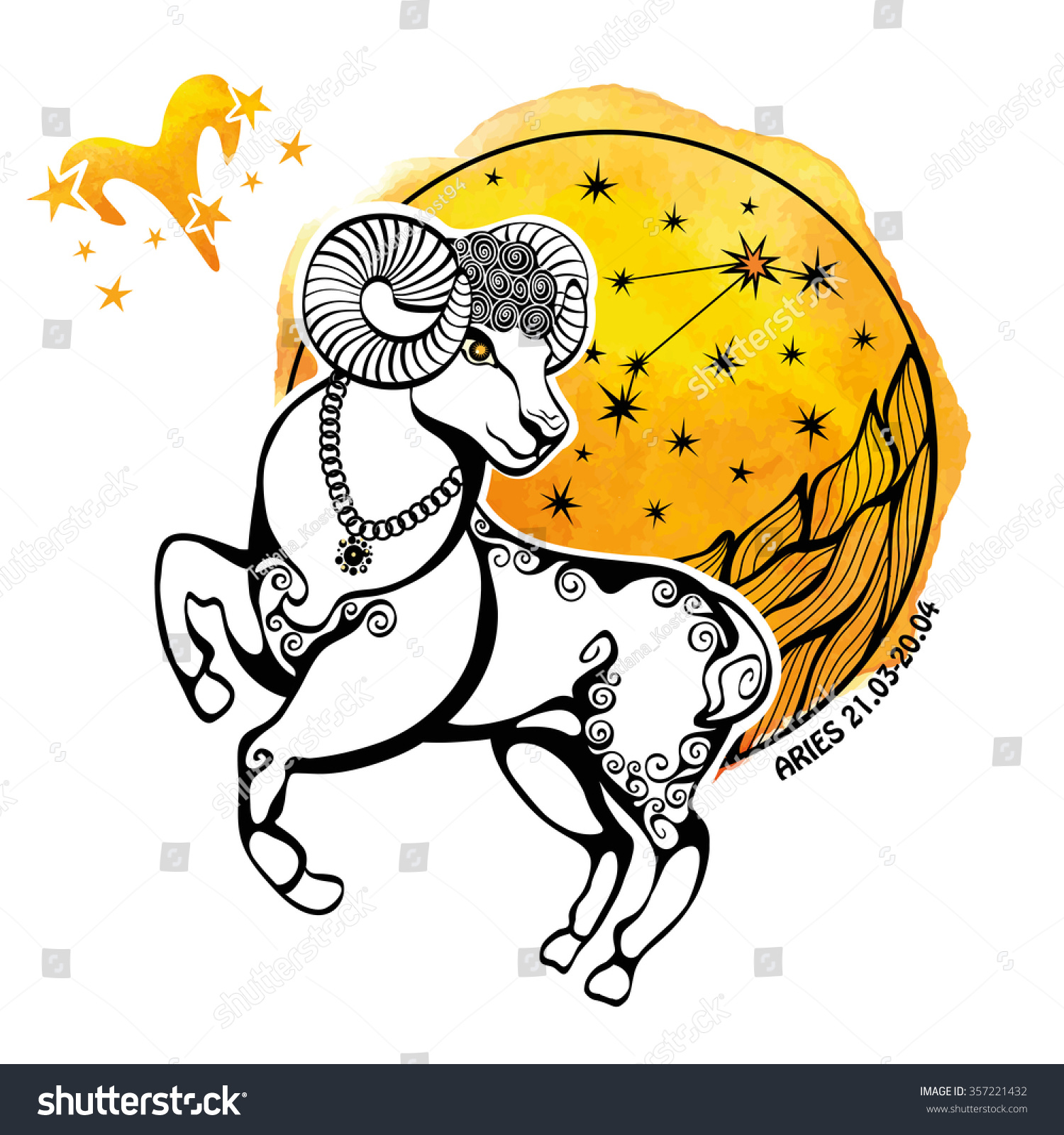 Aries Zodiac Sign Horoscope Constellationstars Circle Stock Vector