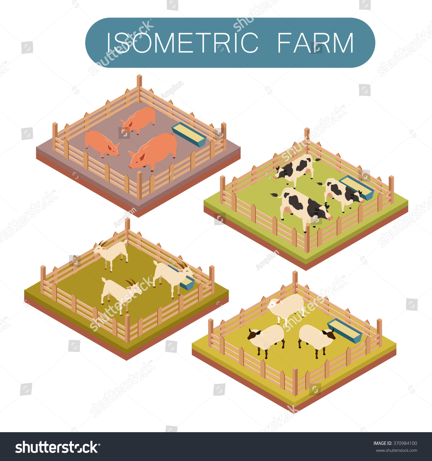 Isometric Farm Animals Set Stock Vector (Royalty Free) 370984100 ... Isometric Farm Animals Set Stock Vector (Royalty Free) 370984100 ...