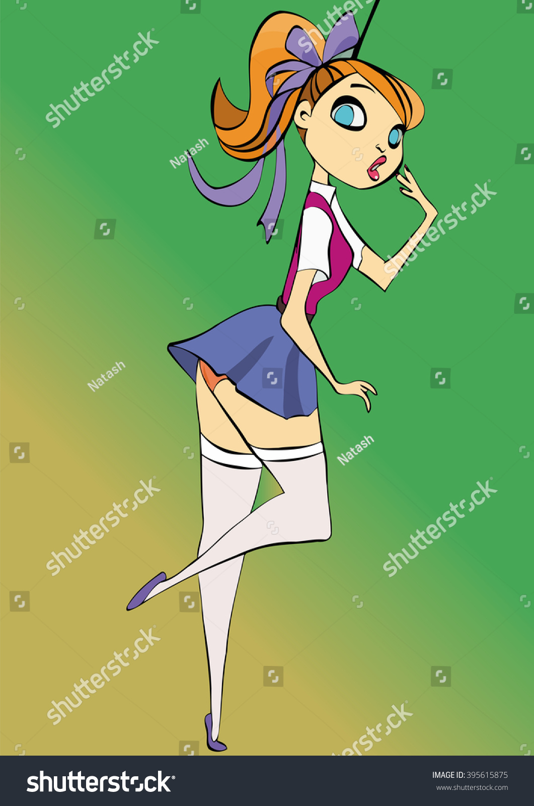 Cartoon Image Girl Short Skirt Anime เวกเตอร์สต็อก ปลอดค่าลิขสิทธิ์