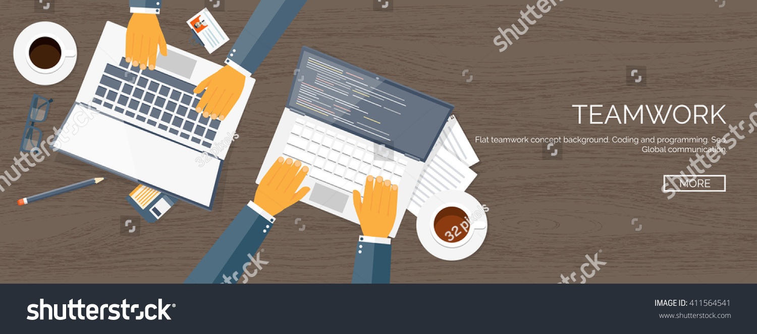 Vector Illustration Flat Header Teamwork Smart Stock Vector (Royalty ...