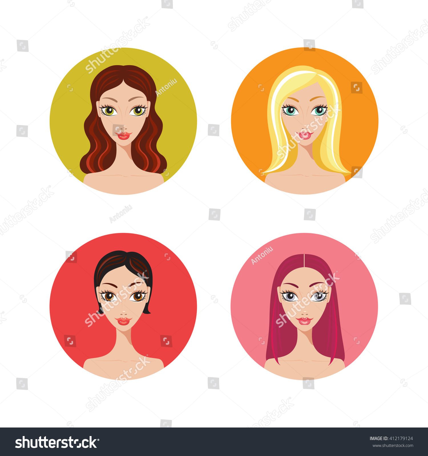 Beautiful Young Woman Trendy Hairstyles Icons Stock Vector Royalty