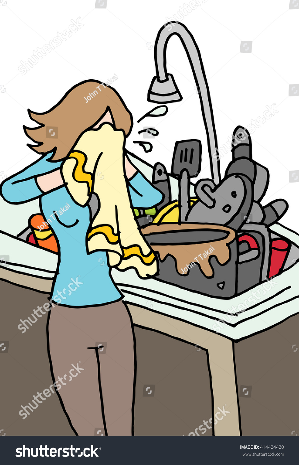 Image Crying Woman Doing Dishes 库存矢量图(免版税)414424420 Shutterstock