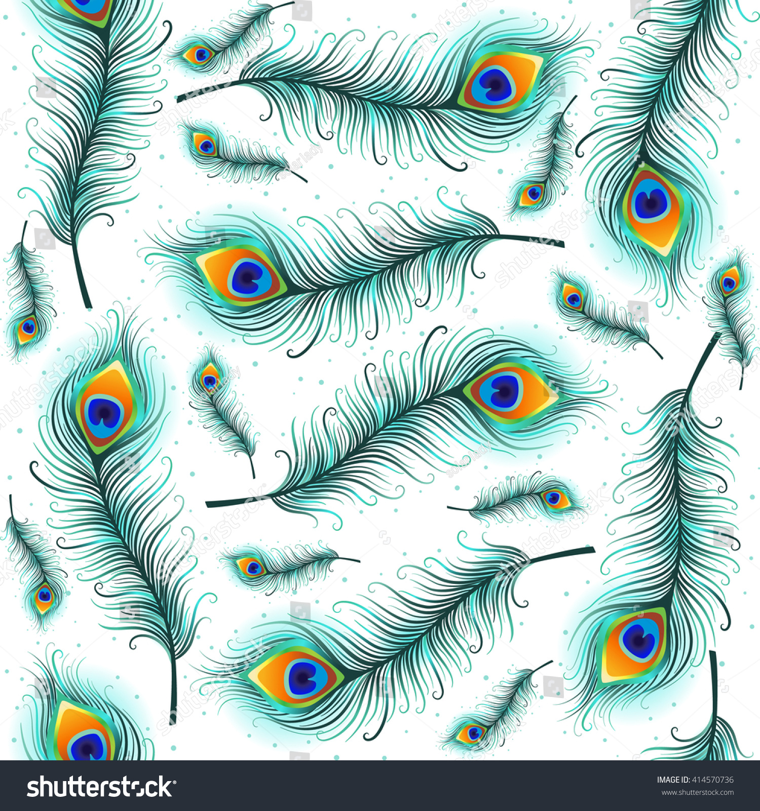 Peacock Feather Seamless Pattern Vector Illustration Stock Vector