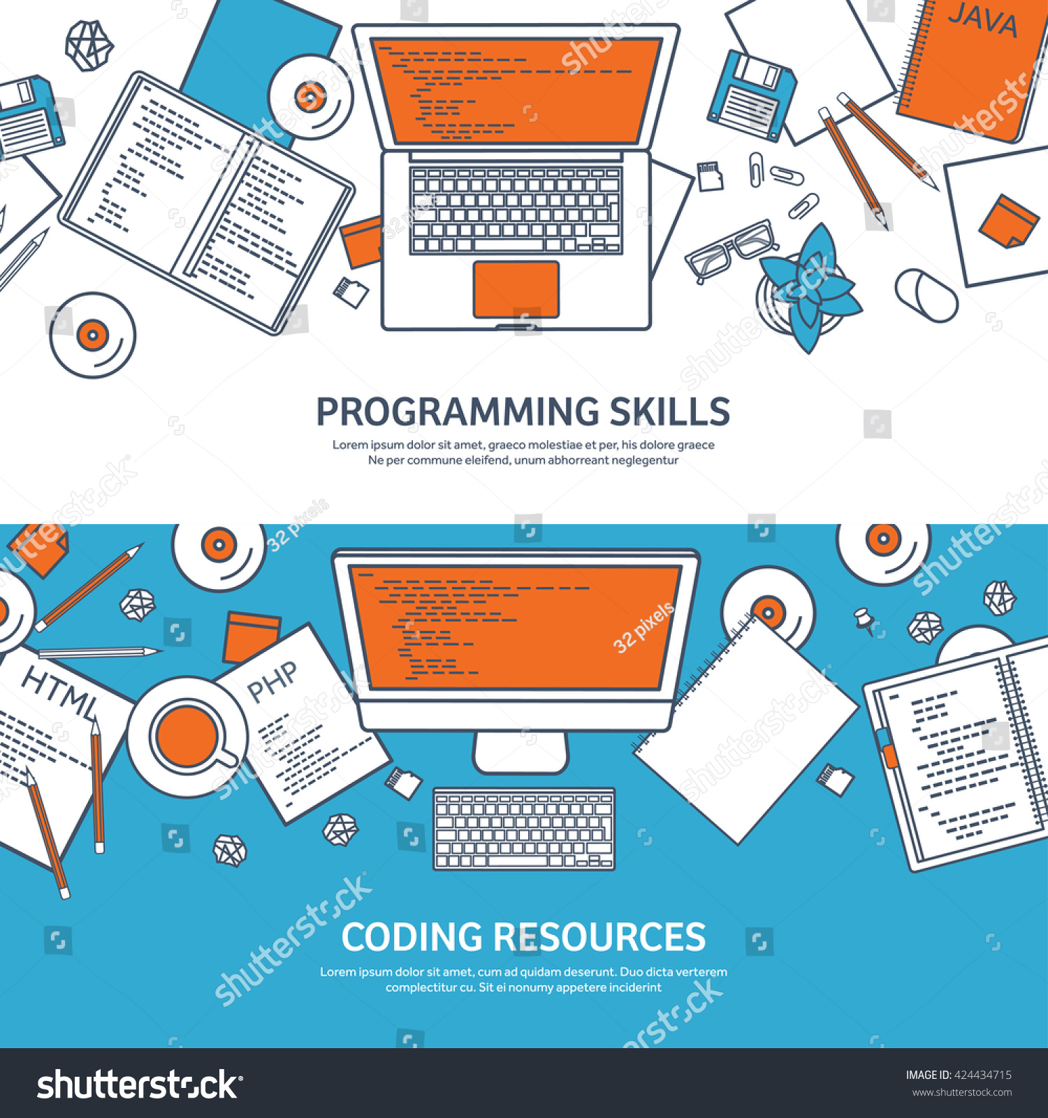 Programmingcoding Backgroundflat Outline Styleline Art Stroke Stock Vector (Royalty Free ...