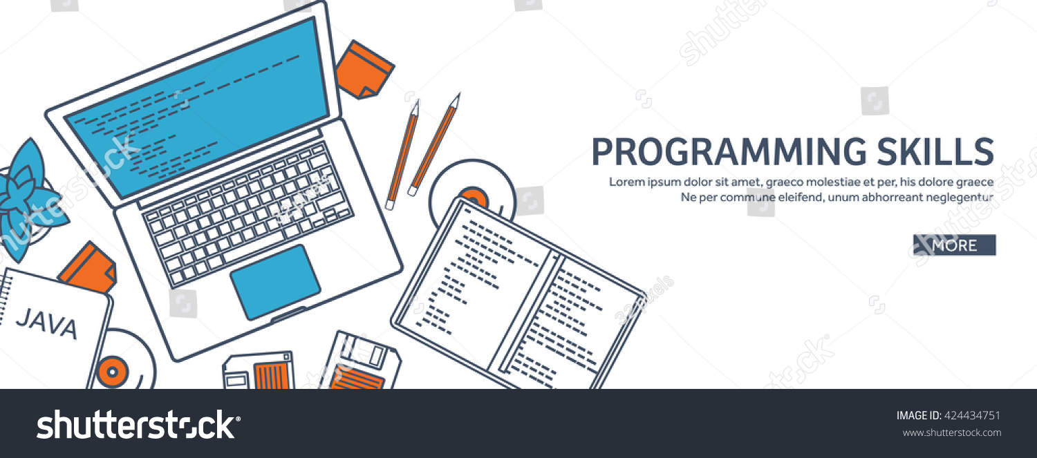 Programmingcoding Backgroundflat Outline Styleline Art Stroke Stock Vector (Royalty Free ...