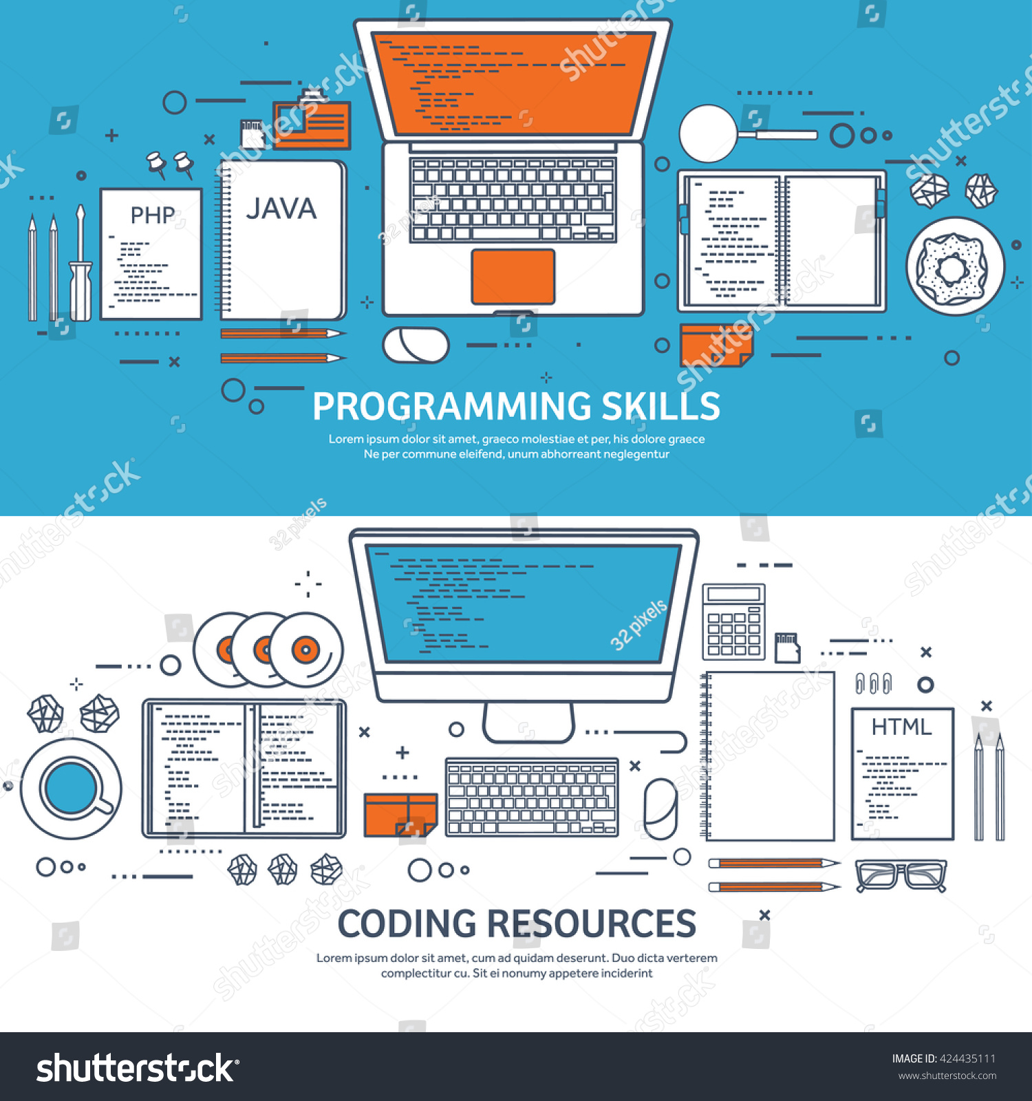 Programmingcoding Backgroundflat Outline Styleline Art Stroke Stock-vektor (royaltyfri ...