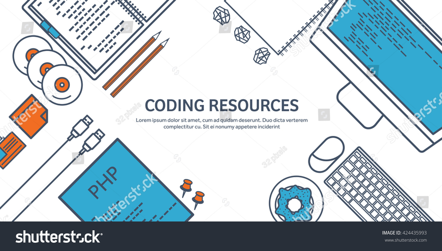 Programmingcoding Backgroundflat Outline Styleline Art Stroke: vector de stock (libre de ...
